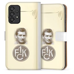 DeinDesign Galaxy A33 5G Handy Klapph&uuml;lle Handyh&uuml;lle aus Kunst Leder wei&szlig; Flip Case Logo 1. Fc Kaiserslautern Fritz Walter Sideflip mit Lasche