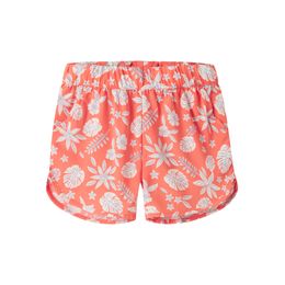 Shorts name it "NKFVINAYA SHORTS FFFF NOOS", M&auml;dchen, Gr. 158, N-Gr, orange (fusion coral aop:tropical), Web, Obermaterial: 98% Polyester, 2% Elasthan, bedruckt, regular fit kurz, Hosen Shorts, Kunstfaser, Stretch, Allover-Druck, Eingrifftaschen
