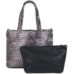 Schultertasche styleBREAKER "Gro&szlig;e XXL Wendetasche geflochten", Damen, Gr. B/H/T: 48cm x 29cm x 15cm Einheitsgr&ouml;&szlig;e, platin, schwarz, 100% Polyurethan PU. Futter: 100% Polyester PES., unifarben, Taschen Schultertasche