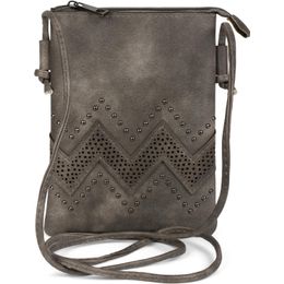 Mini Bag styleBREAKER "Mini Umh&auml;ngetasche ZickZack Cutout Nieten", Damen, Gr. B/H/T: 14cm x 19cm x 1,2cm Einheitsgr&ouml;&szlig;e, dunkelgrau, 100% Polyurethan PU. Futter: 100% Polyester PES., gemustert, Taschen