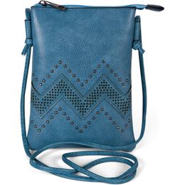 Mini Bag styleBREAKER "Mini Umh&auml;ngetasche ZickZack Cutout Nieten", Damen, Gr. B/H/T: 14cm x 19cm x 1,2cm Einheitsgr&ouml;&szlig;e, blau, 100% Polyurethan PU. Futter: 100% Polyester PES., unifarben, Taschen