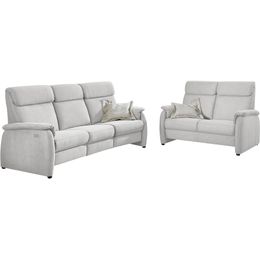 Polstergarnitur Home Affaire "Turin, 2,5- & 3-Sitzer mit elektrischer Relaxfunktion", light, grau, H:107cm T:97cm, Holzwerkstoff, Sitzm&ouml;bel-Sets, inkl. Tisch, USB & Steckdose, Federkern & pflegeleichtem Bezug