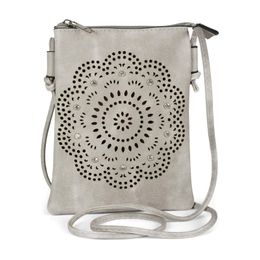 Mini Bag styleBREAKER "Mini Umh&auml;ngetasche Blumen Cutout und Strass", Damen, Gr. B/H/T: 14,5cm x 19,5cm x 2cm Einheitsgr&ouml;&szlig;e, hellgrau, 100% Polyurethan PU. Futter: 100% Polyester PES., gemustert, Taschen