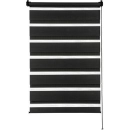 Doppelrollo Gardinia "Easyfix", schwarz, B:90cm H:220cm, Polyester, Rollos, segmentweise gewebter Stoff