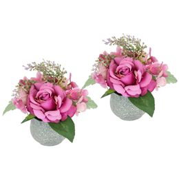 Kunstblume I.GE.A. "Arrangement Rose und Hortensie im Topf 2er Set", burgund, B:19cm H:20cm T:19cm, Polyester, Kunstpflanzen, Blumengesteck k&uuml;nstlich Dekoblume Hochzeitsdeko Kunstpflanze Blume