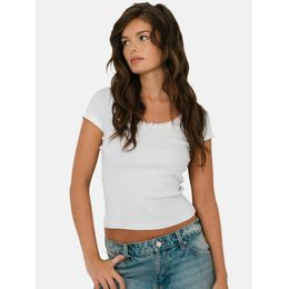 Kurzarmhemd ITS MAY "ITS MAY T-shirt Lace", Damen, Gr. XS/S, wei&szlig;, Obermaterial: 95% Baumwolle, 5% Elasthan, Hemden