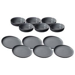 Ritzenhoff & Breker Geschirr-Set RITZENHOFF & BREKER "Teller und Schalenset Jasper 12er Set", schwarz, 12, Keramik, Geschirr-Sets, Geschirr-Set, Sp&uuml;lmaschinengeeignet