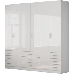 Kleiderschrank OTTO HOME "Trento Schlafzimmerschrank Garderobe hochglanz", wei&szlig;, B:240cm H:239cm T:56cm, FSC-zertifizierter Holzwerkstoff, Schr&auml;nke, Kleiderschrank, Schrank mit 6 T&uuml;ren und 9 Schubladen, hochgl&auml;nzende Fronten