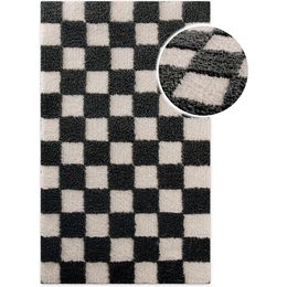 Badematte Wecon Home "Bobbi", anthrazit grau, H:25mm, Oberfl&auml;che: 100% Polyester, Badematten, Badematte, Badteppich, Schachbrett-Design, weich, rutschhemmend, waschbar