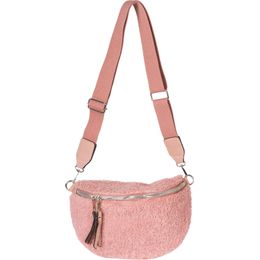Umh&auml;ngetasche styleBREAKER "Teddyfell Halbmond Crossbody Bag", Damen, Gr. B/H/T: 30cm x 17cm x 9cm Einheitsgr&ouml;&szlig;e, altrose, 100% Viskose CV., unifarben, Taschen Umh&auml;ngetasche