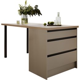 K&uuml;cheninsel BASIC BY BALCULINA "Isis B/T/H 180x90x91 cm", k&uuml;che: grau, korpus: kaschmirgraufarben, arbeitsplatte: eiche gestreift, B:180cm H:91cm T:60cm, Komplettk&uuml;chen-Sets, Breite 180 cm, mit Essplatz und Stauraum