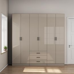 Kleiderschrank OTTO HOME "Trento Schlafzimmerschrank Garderobe hochglanz", sandgrau, B:240cm H:239cm T:56cm, FSC-zertifizierter Holzwerkstoff, Schr&auml;nke, Kleiderschrank, Schrank mit 6 T&uuml;ren und 3 Schubladen, hochgl&auml;nzende Fronten