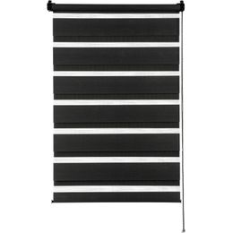Doppelrollo Gardinia "Easyfix", schwarz, B:75cm H:150cm, Polyester, Rollos, segmentweise gewebter Stoff