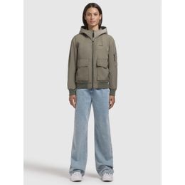 Anorak Khujo "ANOV", Damen, Gr. M, gr&uuml;n (graugr&uuml;n), 100% Polyester, unifarben, regular fit h&uuml;ftlang, eingesetzt Rippb&uuml;ndchen, Jacken