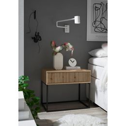 Nachtkommode Schlafkontor "Marle Nachtkonsole, Nachtk&auml;stchen auf Metall-Fu&szlig;gestell", braun (artisan eiche), B:60cm H:51,7cm T:38,5cm, Melamin, Sideboards, Schubkasten in Rillenoptik auf schwarzem Metallgestell