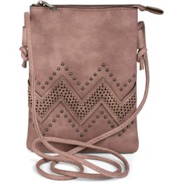 Mini Bag styleBREAKER "Mini Umh&auml;ngetasche ZickZack Cutout Nieten", Damen, Gr. B/H/T: 14cm x 19cm x 1,2cm Einheitsgr&ouml;&szlig;e, altrose, 100% Polyurethan PU. Futter: 100% Polyester PES., gemustert, Taschen