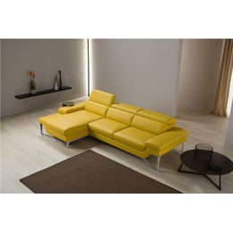 Ecksofa Egoitaliano "Princess, elegantes Designsofa mit erstklassigem Sitzkomfort, L-Form", gelb, B:282cm H:95cm T:168cm, Leder &raquo;BULL&laquo; (echtes Rindsleder). Geschliffenes, pigmentiertes und behandeltes Rindsleder mit einer Dicke von 1, 3-1, 5 mm. Dieses Leder zeigt eine ziemlich weiche Hand mit einem halb undurchsichtigen Aussehen. Es handelt sich um ein gesch&uuml;tztes Leder. Eine leichte Deckschicht 