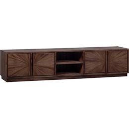 Lowboard Woood "Sun mit recyceltem Teakholz und 4 T&uuml;ren", braun, B:200cm H:45cm T:44cm, Massivholz, Sideboards, Lowboard, Recyceltes Teakholz, offenes Fach und 4 T&uuml;ren kombiniert