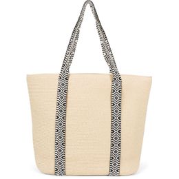 Strandtasche styleBREAKER "Papierstroh Strandtasche Azteken Muster", Damen, Gr. B/H/T: 50cm x 37cm x 13cm Einheitsgr&ouml;&szlig;e, beige, 100% Papierstroh PAS. Futter: 100% Polyester PES., gemustert, Taschen Strandtasche