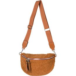 Umh&auml;ngetasche styleBREAKER "Teddyfell Halbmond Crossbody Bag", Damen, Gr. B/H/T: 30cm x 17cm x 9cm Einheitsgr&ouml;&szlig;e, cognac, 100% Viskose CV., unifarben, Taschen Umh&auml;ngetasche