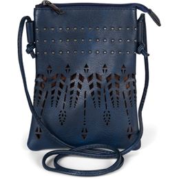 Mini Bag styleBREAKER "Mini Umh&auml;ngetasche Ethno Cutout und Nieten", Damen, Gr. B/H/T: 14cm x 19cm x 1,2cm Einheitsgr&ouml;&szlig;e, blau (dunkelblau), 100% Polyurethan PU. Futter: 100% Polyester PES., gemustert, Taschen