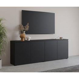 Sideboard OTTO HOME "Modo, Breite 200 cm, moderne grifflose Kommode 4T&uuml;ren", schwarz, schwarz, B:200cm H:68cm T:34,5cm, Holzwerkstoff, Melamin, Metall, Sideboards, Sideboard, Anrichte mit viel Stauraum, Einlegeb&ouml;den verstellbar