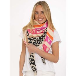 Dreieckstuch Zwillingsherz "Love Leo", Damen, beige, Obermaterial: 100% Polyester, Modet&uuml;cher, kombiniert Leopardenmuster mit LOVE-Schriftzug, farbenfroh