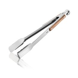 Grillzange Gefu "SERINO", silberfarben, braun, B:4cm H:4,3cm L:42,5cm, Edelstahl, Holz, K&uuml;chenzangen, Verrieglungsmechanismus mit integrierter &Ouml;se zum Aufh&auml;ngen