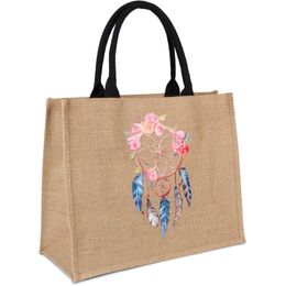 Henkeltasche styleBREAKER "Leinen Henkeltasche Traumf&auml;nger", Damen, Gr. B/H/T: 41cm x 33cm x 17cm Einheitsgr&ouml;&szlig;e, braun, Obermaterial: 100% Leinen LI., gemustert, Taschen