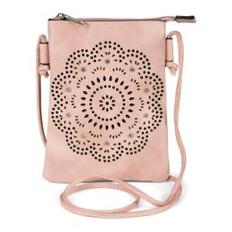 Mini Bag styleBREAKER "Mini Umh&auml;ngetasche Blumen Cutout und Strass", Damen, Gr. B/H/T: 14,5cm x 19,5cm x 2cm Einheitsgr&ouml;&szlig;e, altrosa, 100% Polyurethan PU. Futter: 100% Polyester PES., gemustert, Taschen
