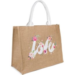 Henkeltasche styleBREAKER "Leinen Henkeltasche LOVE", Damen, Gr. B/H/T: 41cm x 33cm x 17cm Einheitsgr&ouml;&szlig;e, braun, Obermaterial: 100% Leinen LI., gemustert, Taschen