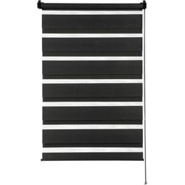 Doppelrollo Gardinia "Easyfix", schwarz, B:90cm H:150cm, Polyester, Rollos, segmentweise gewebter Stoff