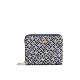 Geldb&ouml;rse Tommy Hilfiger "TH ICON MED ZA W/ FLAP JACQUARD", Damen, blau, Textil, Kleinlederwaren, Damen Geldbeutel, Portemonnaie mit TH-Schmuckelement