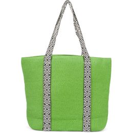 Strandtasche styleBREAKER "Papierstroh Strandtasche Azteken Muster", Damen, Gr. B/H/T: 50cm x 37cm x 13cm Einheitsgr&ouml;&szlig;e, gr&uuml;n, 100% Papierstroh PAS. Futter: 100% Polyester PES., gemustert, Taschen Strandtasche