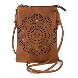 Mini Bag styleBREAKER "Mini Umh&auml;ngetasche Blumen Cutout und Strass", Damen, Gr. B/H/T: 14,5cm x 19,5cm x 2cm Einheitsgr&ouml;&szlig;e, cognac, 100% Polyurethan PU. Futter: 100% Polyester PES., gemustert, Taschen