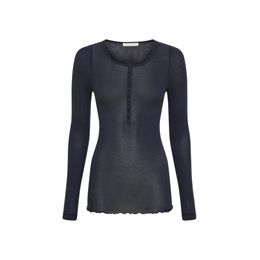 Langarmhemd SEAMLESS BASIC "Seamless Basic Shirt Cotton Granddad", Damen, Gr. L/XL, midnight, Obermaterial: 100% Baumwolle, Hemden
