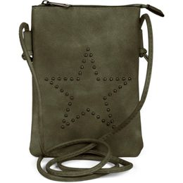 Mini Bag styleBREAKER "Mini Umh&auml;ngetasche mit Nieten Stern", Damen, Gr. B/H/T: 14cm x 19cm x 1,2cm Einheitsgr&ouml;&szlig;e, oliv, 100% Polyurethan PU. Futter: 100% Polyester PES., unifarben, Taschen