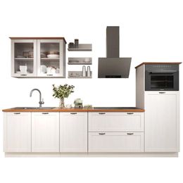 K&uuml;chenzeile Home Affaire "Teramo", k&uuml;che: wei&szlig;, front: massivholz, korpus: wei&szlig;, arbeitsplatte: honigfarben, B:315cm T:60cm, Komplettk&uuml;chen-Sets, K&uuml;chenzeile, Breite 315 cm, Kiefer massiv, mit Arbeitsplatte