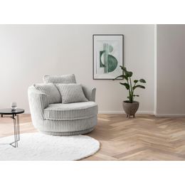 Drehsessel Home Affaire "MAISIE, Love Seat XXL, Lese-Sessel BIG-", grau (hellgrau), B:120cm H:86cm T:120cm, Sessel, Drehsessel, Sessel in MEGA CORD u. Web-Velours, 360 Grad drehbar