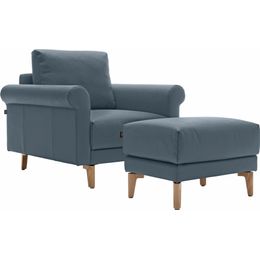 Sessel "CR.450, Designsessel, Loungesessel", blau (blaugrau 534, 73), B:88cm H:85cm T:95cm, NaturLEDER OSKAR (echtes Rindsleder);Chenille COCO (72% Polyester 15% Baumwolle 13% Polyacryl), CREATION BY ROLF BENZ, Sessel, Sessel, modern Landhaus, mit tollem Sitzkomfort, Breite 88 cm, Fu&szlig; Nussbaum