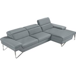 Ecksofa Egoitaliano "Princess, elegantes Designsofa mit erstklassigem Sitzkomfort, L-Form", blau (himmel), B:282cm H:95cm T:168cm, Leder NUVOLE (Echtes Rindsleder). Halbnat&uuml;rliches, halbnarbiges Rindsleder mit einer nat&uuml;rlichen K&ouml;rnung von 1, 2 bis 1, 4 mm. Dieses Leder hat eine weiche, wachsartige Haptik mit mattem Aussehen und einem Wolkeneffekt. Es handelt sich um ein Naturleder, das die urspr&uuml;
