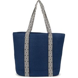 Strandtasche styleBREAKER "Papierstroh Strandtasche Azteken Muster", Damen, Gr. B/H/T: 50cm x 37cm x 13cm Einheitsgr&ouml;&szlig;e, dunkelblau, 100% Papierstroh PAS. Futter: 100% Polyester PES., gemustert, Taschen Strandtasche