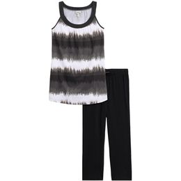 Jerseykleid bonprix, Damen, Gr. 40/42 (M), N-Gr, schwarz graphisch bedruckt, Jersey, Obermaterial: 100% Baumwolle. Unterteil: 95% Baumwolle, 5% Elasthan, bedruckt, mehrfarbig, bequem 3/4-L&auml;nge, tiefer Rundhals, Kleider Jerseykleid, mit Capri-Leggings in 3/4-L&auml;nge