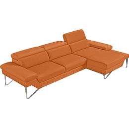 Ecksofa Egoitaliano "Princess, elegantes Designsofa mit erstklassigem Sitzkomfort, L-Form", orange, B:282cm H:95cm T:168cm, Leder &raquo;BULL&laquo; (echtes Rindsleder). Geschliffenes, pigmentiertes und behandeltes Rindsleder mit einer Dicke von 1, 3-1, 5 mm. Dieses Leder zeigt eine ziemlich weiche Hand mit einem halb undurchsichtigen Aussehen. Es handelt sich um ein gesch&uuml;tztes Leder. Eine leichte Deckschich