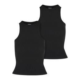 Muskelshirt Urban Classics "Urban Classics Ladies Racer Back Rib Top 2-Pack", Damen, Gr. XS, schwarz schwarz, 95% Baumwolle, 5% Elasthan, unifarben, slim fit, Rundhals, Shirts