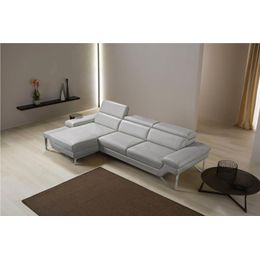 Ecksofa Egoitaliano "Princess, elegantes Designsofa mit erstklassigem Sitzkomfort, L-Form", silber, B:282cm H:95cm T:168cm, Leder CAREZZA (echtes Rindsleder) ist ein Naturleder, dass die urspr&uuml;nglichen Eigenschaften der Haut nicht ver&auml;ndert. Das Vorhandensein von verheilten Narben, K&ouml;rnungsunterschiede, Falten, Adern, Unterschiede in den Farbt&ouml;nen und andere Spuren, die die Natur auf diesen Fellen