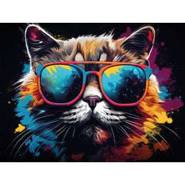 Bild B&Ouml;NNINGHOFF "COOL CAT 46x61 cm &ndash; Leinwandbild Keilrahmen Deko modern", farbe bild(er): schwarz, grau, wei&szlig;, lila, blau, B:46cm H:61cm T:1,8cm, Canvas, MDF, Bilder, Bild