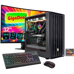 GAMEMAX Gaming-PC-Komplettsystem "GigaDeal CLAW BK 2799 AMD Ryzen 5 7500F 32GB DDR5 1TB SSD RTX 5060Ti", Energieeffizienz: G (A-G), schwarz, Microsoft Windows 11 Home (64 Bit), 32 GB RAM 1.000 GB SSD, Computer_Komplettsysteme, Windows 11, DDR5 RAM + Gigabyte GS32QCA LED-Monitor Curved, 80 cm 32"