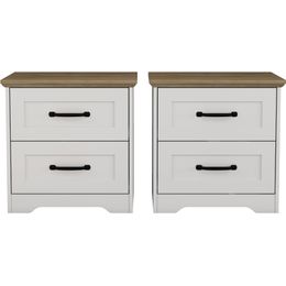 Nachtkommode OTTO HOME "Emmilia Nachttisch Set im Landhaus Design", wei&szlig;, B:55cm H:55cm T:40cm, Sideboards, 2 Schubladen je Nachttisch - viel Stauraum im Schlafzimmer