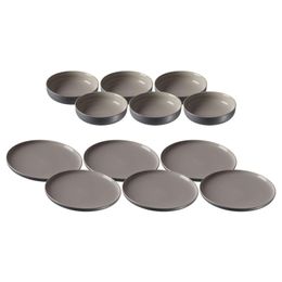 Ritzenhoff & Breker Geschirr-Set RITZENHOFF & BREKER "Teller und Schalenset Jasper 12er Set", grau, 12, Keramik, Geschirr-Sets, Geschirr-Set, Sp&uuml;lmaschinengeeignet